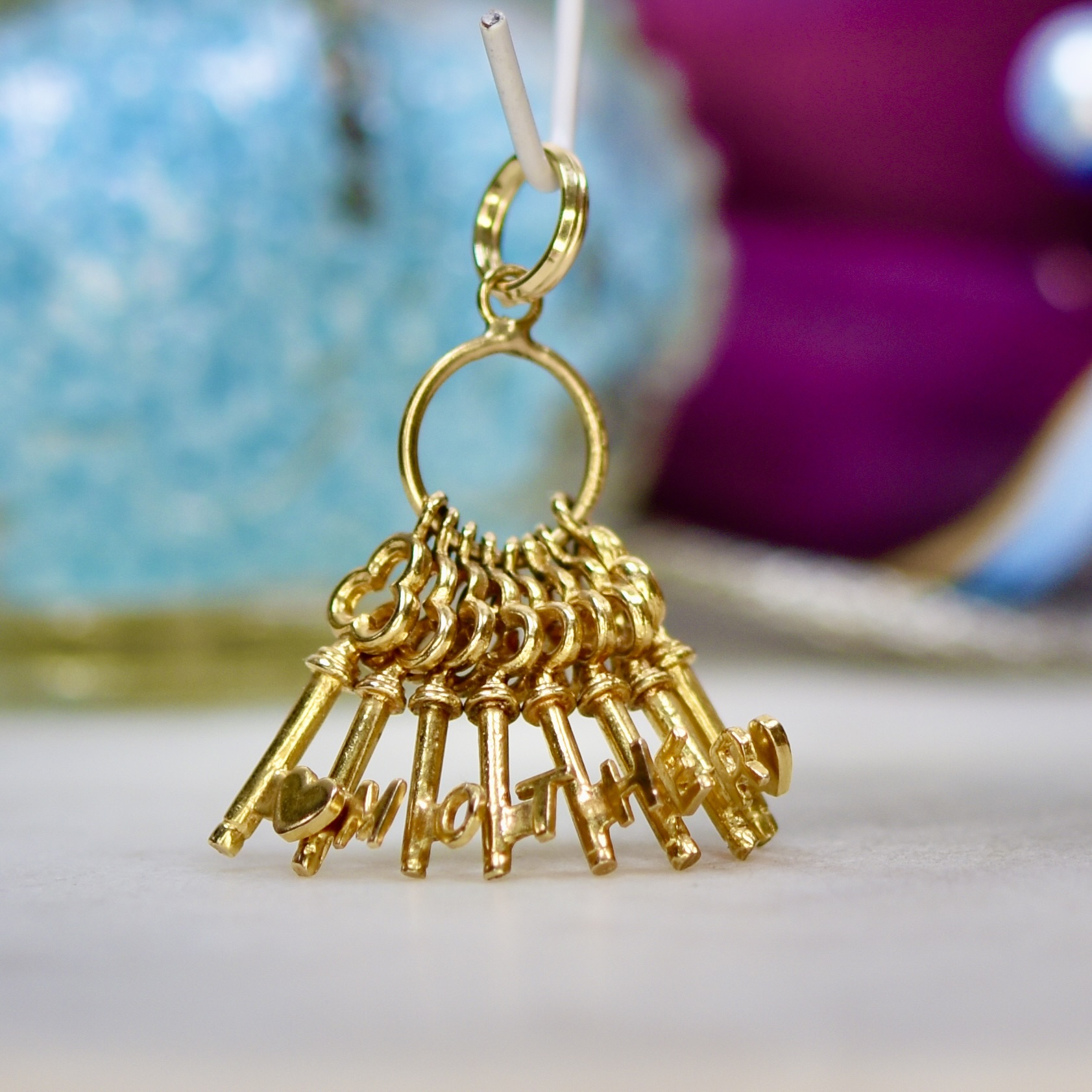 MOTHER Key Pendant in 9ct Gold - Gems Afire - Vintage Jewellery UK